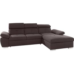 Ecksofa exxpo - SOFA FASHION "Spring, super bequem, mit Armteil- und Kopfteilfunktion", braun (mocca), B:284cm H:81cm T:181cm, Luxus-Microfaser (100% Polyester);Struktur (100% Polyester);NaturLEDER (echtes Rindsleder) in Sitz und R&uuml;cken. Korpus in passendem Kunstleder SOFTLUX bezogen, Sofas, Ecksofa, L-Form, wahlweise mit Bettfunktion und Bettkasten
