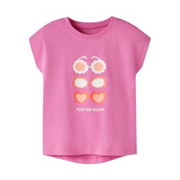 T-Shirt name it "NMFVIGEA CAPSL TOP", M&auml;dchen, Gr. 110, strawberry moon print:sunglasses, Jersey, Obermaterial: 100% Baumwolle, bedruckt, normal normal, Rundhals, angeschnitten, Shirts T-Shirt, Baumwolle, regular fit