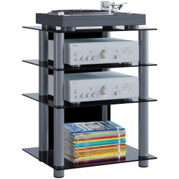 Wohnzimmertisch Vcm "Hifi M&ouml;bel Rack Alu Glas Phono Mediaregal Bilus", schwarz (schwarzglas), B:59cm T:48cm, Sideboards, Wohnzimmertisch
