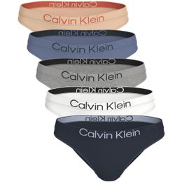 Bikinislip "BIKINI 5PK", Damen, Gr. M (38), 5 Stk., shoreline, wei&szlig;, grau htr, blau tu, Webqualit&auml;t, Obermaterial: 95% Baumwolle, 5% Elasthan, Calvin Klein Underwear, k&ouml;rpernah, Unterhosen Bikinislip, Mit elastischem Bund