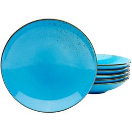 Suppenteller Creatable "Essteller NATURE COLLECTION", blau (mittelblau), &Oslash;:22cm, Steinzeug, Speiseteller, Suppenteller, Teller Set f&uuml;r 6 Personen, &Oslash; 22 cm, Steinzeug, tiefe Teller