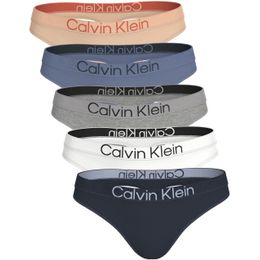 Tanga "THONG 5PK", Damen, Gr. XXL (46), 5 Stk., shoreline, wei&szlig;, grau htr, blau tu, Webqualit&auml;t, Obermaterial: 95% Baumwolle, 5% Elasthan, Calvin Klein Underwear, k&ouml;rpernah, Unterhosen Tanga, Mit elastischem Bund