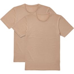 T-Shirt MARVELIS, Damen, Gr. S, caramel, Jersey, Obermaterial: 94% Baumwolle, 6% Elasthan, unifarben, k&ouml;rpernah normal, Rundhals, Shirts T-Shirt, Doppelpack, body fit