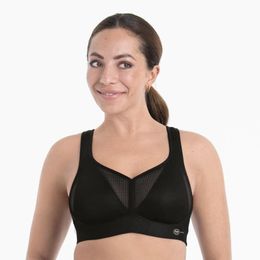 Sport-BH ANITA SINCE 1886, Damen, Gr. 95, Cup E, schwarz, Obermaterial: 44% Polyamid, 42% Polyester, 14% Elasthan, unifarben, BHs Sport-BH, Atmungsaktive Schale in triangelform, ultraleichtes Netz im Au&szlig;encup