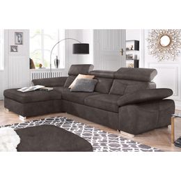 Ecksofa exxpo - SOFA FASHION "Spring, super bequem, mit Armteil- und Kopfteilfunktion", braun (schlamm), B:284cm H:81cm T:181cm, Luxus-Microfaser (100% Polyester);Struktur (100% Polyester);NaturLEDER (echtes Rindsleder) in Sitz und R&uuml;cken. Korpus in passendem Kunstleder SOFTLUX bezogen, Sofas, Ecksofa, L-Form, wahlweise mit Bettfunktion und Bettkasten