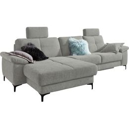 Ecksofa 3C CARINA "Burnaby bequem und modern, L-Form", grau (hellgrau), B:296cm H:87cm T:162cm, Chenille-Optik (59, 7% Polyester, 34, 4% Polyacryl, 5, 9% Viskose), Sofas, Ecksofa, 2 Kopfst&uuml;tzen, optional mit Schlaf- und motorischer Relaxfunktion