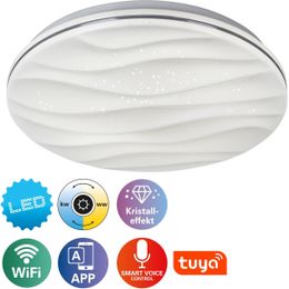 N&auml;ve N&Auml;VE LED Deckenleuchte "Austin", wei&szlig;, 1, &Oslash; 38cm H: 6cm, 1 Stk., Leuchten, CCT, Nachlichtfunktion, Kristalleffekt, Timer, dimmbar, incl. Fernb., LED Deckenleuchte