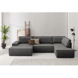 Wohnlandschaft Home Affaire "SHERWOOD U-Form, 329 cm - OTTO. Verl&auml;ssliche Qualit&auml;t.", grau (anthrazit), B:329cm H:85cm T:195cm, 100% Polyester, Sofas, Wohnlandschaft, Schlaffunktion m. Bettkasten (194x139 cm), Cord, Vintage, Samtvelours