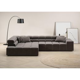 Ecksofa Home Affaire "Ancona incl. Kopfteilverstellung, Breite 319cm, L-Form", grau (stone), B:319cm H:70cm T:215cm, Struktur (85% Polyester, 15% Viskose);Luxus-Microfaser weich (98% Polyester, 2% Nylon);Velours (100% Polyester), Sofas, Ecksofa, wahlweise motorische Sitztiefenverstellung, auch in Cord + Easy Care