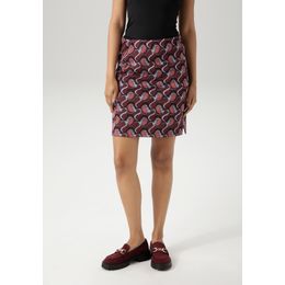 Minirock Aniston CASUAL, Damen, Gr. 44, rot (bordeaux, braun, hellblau, schwarz, rauchblau), Jersey, Obermaterial: 66% Polyester, 33% Viskose, 1% Elasthan, Jacquardmuster, gemustert, figurbetont kniefrei, R&ouml;cke Minirock, mit trendfarbigen, grafischem Retro-Muster