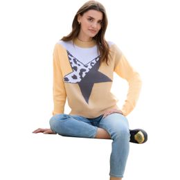 Damen Stehkragenpullover mit &uuml;berschnittenen Schultern beige-anthrazit-gemustert, Gr&ouml;&szlig;e 56