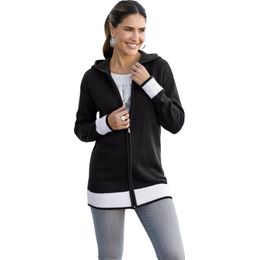 Damen Longstrickjacke mit Kontrasten schwarz-wei&szlig;, Gr&ouml;&szlig;e 56
