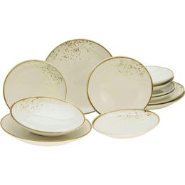 Teller-Set Creatable "Nature Collection Natural Living", beige, 12 Stk., Steinzeug, Geschirr-Sets, Teller-Set, Teller Set, Reaktivglasur mit Sprenkeln, jedes St&uuml;ck ein Unikat