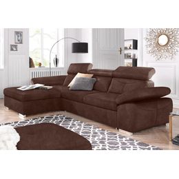 Ecksofa exxpo - SOFA FASHION "Spring, super bequem, mit Armteil- und Kopfteilfunktion", braun (chocolate), B:284cm H:81cm T:181cm, Luxus-Microfaser (100% Polyester);Struktur (100% Polyester);NaturLEDER (echtes Rindsleder) in Sitz und R&uuml;cken. Korpus in passendem Kunstleder SOFTLUX bezogen, Sofas, Ecksofa, L-Form, wahlweise mit Bettfunktion und Bettkasten