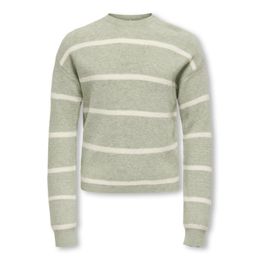 Strickpullover KIDS Only "KOGFRANCA SHORT L/S STRIPE KNT NOOS", M&auml;dchen, Gr. 158/164, desert sage stripes:small stripe birch, Strick, Obermaterial: 50% Viskose, 27% Nylon, 23% Polyester, gestreift, loose fit normal, Rundhals, Rippstrickb&uuml;ndchen, Pullover Strickpullover, Viskosemischung, loose fit