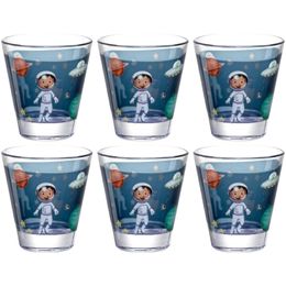 Gl&auml;ser-Set Leonardo "Weltall BAMBINI AVVENTURA", bunt (mehrfarbig), H:9cm &Oslash;:9cm, Glas, Trinkgef&auml;&szlig;e, Gl&auml;ser-Set, 215 ml, 6-teilig