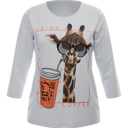 Damen Rundhalsshirt mit Giraffen-Print wei&szlig;-orange, Gr&ouml;&szlig;e 46