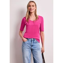 T-Shirt Street One "Style Palmira", Damen, Gr. 46, magenta dream, Jersey, Obermaterial: 50% Baumwolle, 50% Modal. Futter: 100% Baumwolle, slim fit h&uuml;ftlang, V-Ausschnitt, abgesteppte Kante, Shirts T-Shirt, im neuen Style Palmira