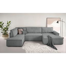 Wohnlandschaft Home Affaire "SHERWOOD U-Form, 329 cm - OTTO. Verl&auml;ssliche Qualit&auml;t.", grau (dunkelgrau), B:329cm H:85cm T:195cm, 100% Polyester, Sofas, Wohnlandschaft, Schlaffunktion m. Bettkasten (194x139 cm), Cord, Vintage, Samtvelours