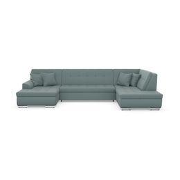 Wohnlandschaft DOMO collection "Treviso incl. Zierkissen, moderne Steppung, XXL: B/T/H: 364/201/83 cm", gr&uuml;n (mint), B:364cm H:83cm T:201cm, 100% Polyester, Sofas, Wohnlandschaft, wahlweise mit Bettfunktion, in vielen Bezugsarten auch in Cord U-Form