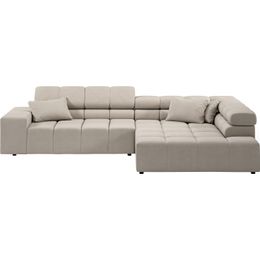 Ecksofa Home Affaire "Ancona incl. Kopfteilverstellung, Breite 319cm, L-Form", grau (taupe), B:319cm H:70cm T:215cm, Struktur (85% Polyester, 15% Viskose);Luxus-Microfaser weich (98% Polyester, 2% Nylon);Velours (100% Polyester), Sofas, Ecksofa, wahlweise motorische Sitztiefenverstellung, auch in Cord + Easy Care