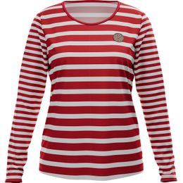 Damen Langarmshirt aus reiner Baumwolle, gestreift rot-wei&szlig;-geringelt, Gr&ouml;&szlig;e 40