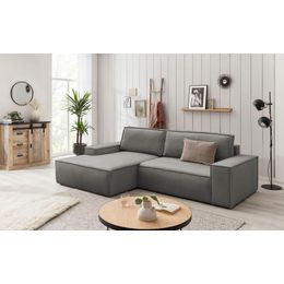 Ecksofa Home Affaire "SHERWOOD L-Form, 267 cm - OTTO. Verl&auml;ssliche Qualit&auml;t.", grau, B:267cm H:85cm T:167cm, 100% Polyester, Sofas, Ecksofa, Schlaffunktion mit Bettkasten (210x136 cm), Cord, Vintage, Samtvelours