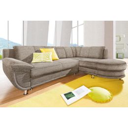 Ecksofa Trendmanufaktur "Rondo, zeitlos und elegant, bequem, L-Form", beige (sand, beige), B:265cm H:85cm T:190cm, Softlux-Kunstleder;Primabelle-Microfaser;NaturLeder (handschuhweiches Rindsleder in Sitz und R&uuml;cken mit SOFTLUX-Kunstleder als Korpus-Bezug);Struktur (23% Polyacryl, 77% Polyester), Sofas, Ecksofa, wahlweise mit Federkern, wahlweise mit Bettfunktion