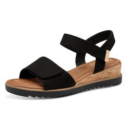 Keilsandalette Tamaris, Damen, Gr. 36, schwarz, Textil, Veloursleder, unifarben, Schuhe Keilsandalette, Riemchensandale, Sommerschuh in veganer Verarbeitung