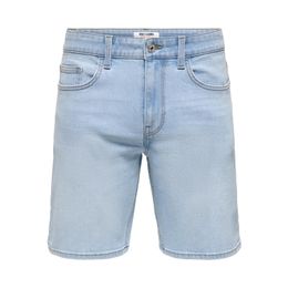 Only & Sons Shorts ONLY & SONS "ONSWEFT BOX PIM DNM SHORTS OTL", Damen, Gr. S, N-Gr, light blau denim, Web, Obermaterial: 50% Baumwolle, 30% Polyester, 18% Viskose, 2% Elasthan, unifarben, regular fit knielang, Hosen Shorts