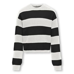 Strickpullover KIDS Only "KOGFRANCA SHORT L/S STRIPE KNT NOOS", M&auml;dchen, Gr. 110/116, cloud dancer stripes:wide stripe schwarz, Strick, Obermaterial: 50% Viskose, 27% Nylon, 23% Polyester, gestreift, loose fit normal, Rundhals, Rippstrickb&uuml;ndchen, Pullover Strickpullover, Viskosemischung, loose fit