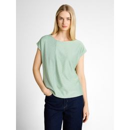 Rundhalsshirt Tom Tailor Denim, Damen, Gr. S, small tonal matchag, Web, Obermaterial: 58% Viskose, 38% Polyester, 4% Elasthan, geringelt, gestreift, normal taillenlang, Rundhals, Shirts Rundhalsshirt, &Auml;rmellos im Streifen-Look