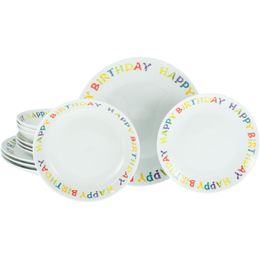 Teller-Set Creatable "Happy Birthday, Teller Set 12-tlg.", bunt (wei&szlig;, bunt), 12 Stk., Porzellan, Geschirr-Sets, Teller-Set, Fr&ouml;hliches buntes Geschirr, F&uuml;r alle Geburtstagsfeierlichkeiten