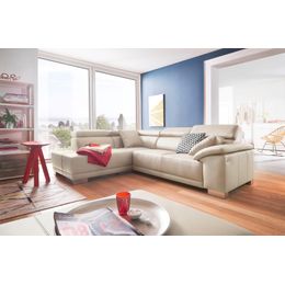 Ecksofa 3C CANDY "Menorca modern und bequem, L-Form", beige, B:270cm H:79cm T:205cm, Mikrofaser, 100% Polyester;NaturLEDER (echtes Rindsleder);Struktur 100% Polyester, Sofas, Ecksofa, Kopfteilverstellung, wahlweise elektronischer Sitzvorzug, in Dickleder
