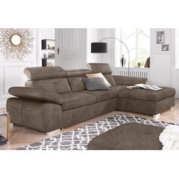 Ecksofa exxpo - SOFA FASHION "Spring, super bequem, mit Armteil- und Kopfteilfunktion", grau (delphin), B:284cm H:81cm T:181cm, Luxus-Microfaser (100% Polyester);Struktur (100% Polyester);NaturLEDER (echtes Rindsleder) in Sitz und R&uuml;cken. Korpus in passendem Kunstleder SOFTLUX bezogen, Sofas, Ecksofa, L-Form, wahlweise mit Bettfunktion und Bettkasten