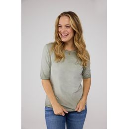 LIEBLINGSST&Uuml;CK Rundhalsshirt LIEBLINGSST&Uuml;CK "CandiceEP", Damen, Gr. 4XL (48), gr&uuml;n (khaki), Jersey, Obermaterial: 95% Baumwolle, 5% Elasthan, clean, unifarben, regular fit taillenbedeckt, Rundhals, Shirts Rundhalsshirt, mit Statement-Stickerei und im Batik-Look