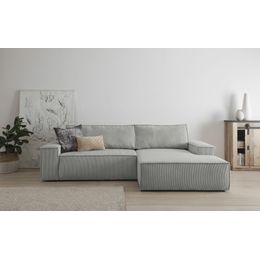 Ecksofa Home Affaire "SHERWOOD L-Form, 267 cm - OTTO. Verl&auml;ssliche Qualit&auml;t.", grau (hellgrau), B:267cm H:85cm T:167cm, 100% Polyester, Sofas, Ecksofa, Schlaffunktion mit Bettkasten (210x136 cm), Cord, Vintage, Samtvelours