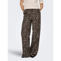 Schlupfhose Only "ONLARIS LIFE PULLUP TIE PANTS WVN CC", Damen, Gr. XS, L&auml;nge 32, peyote aop:chic leo, Web, Obermaterial: 93% Viskose, 7% Polyester, bedruckt, lang, Hosen Schlupfhose, mit Leopardenmuster
