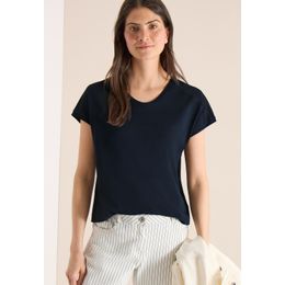 T-Shirt Cecil, Damen, Gr. XS (36), universal blau, Jersey, Obermaterial: 50% Baumwolle, 50% Modal, unifarben, regular fit normal, Rundhals, Shirts T-Shirt, mit elastischem Bund