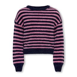 Rundhalspullover KIDS Only "KOGNEWPIUMO L/S PULLOVER CP KNT NOOS", M&auml;dchen, Gr. 110/116, blau (night sky stripes:mauve orchid), Strick, Obermaterial: 70% Nylon, 30% Polyacryl, gestreift, regular fit normal, Rundhals, B&uuml;ndchen, Pullover Rundhalspullover, Kunstfaser