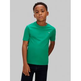 T-Shirt Calvin Klein Jeans "MONO MINI BADGE T-SHIRT", M&auml;dchen, Gr. 12 (152), lush meadow, Single Jersey, Obermaterial: 100% Baumwolle, unifarben, regular fit normal, Rundhals, eingesetzt abgesteppte Kante, Shirts T-Shirt, Regular fit f&uuml;r Kinder