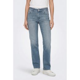 Straight-Jeans Only "ONLBLUSH MID STRAIGHT DNM REA558 NOOS", Damen, Gr. XS (34), L&auml;nge 32, blau (special blau grau denim), Denim/Jeans, Obermaterial: 92% Baumwolle, 6% Elastomultiester, 2% Elasthan, unifarben, regular fit kn&ouml;chellang, Jeans Straight-Jeans
