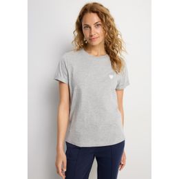 T-Shirt Lascana, Damen, Gr. 44/46, grau meliert, Jersey, Obermaterial: 60% Baumwolle, 40% Polyester, meliert, figurumspielend h&uuml;ftlang, Rundhals, Shirts T-Shirt, mit s&uuml;&szlig;er Herz-Stickerei, Kurzarmshirt aus Baumwolle, Topseller