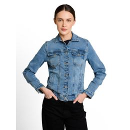 Jeansjacke Tom Tailor, Damen, Gr. XXL, clean light stone blau denim, Denim/Jeans, Obermaterial: 99% Baumwolle, 1% Elasthan. Futter: 100% Baumwolle, unifarben, regular fit h&uuml;ftbedeckend, Rundhals, Jacken Jeansjacke, mit Stretch