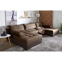 Wohnlandschaft Collection AB "Josy U-Form, B: 307 cm", braun (dunkelbraun, braun), B:307cm H:41cm T:161cm, 100%Polyester, Sofas, Wohnlandschaft, mit Bettfunktion & Bettkasten, Federkern