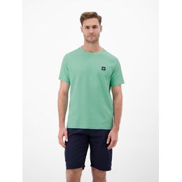 Rundhalsshirt Lerros, Herren, Gr. L, mint water, Web, Obermaterial: 100% Baumwolle, unifarben, normal h&uuml;ftbedeckend, Rundhals, Shirts Rundhalsshirt, mit Logo-Badge und in Waffle-Optik