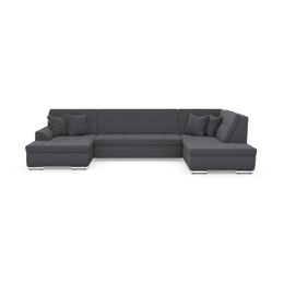 Wohnlandschaft DOMO collection "Treviso incl. Zierkissen, moderne Steppung, XXL: B/T/H: 364/201/83 cm", grau, B:364cm H:83cm T:201cm, 100% Polyester, Sofas, Wohnlandschaft, wahlweise mit Bettfunktion, in vielen Bezugsarten auch in Cord U-Form