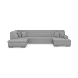 Wohnlandschaft DOMO collection "Treviso incl. Zierkissen, moderne Steppung, XXL: B/T/H: 364/201/83 cm", grau, B:364cm H:83cm T:201cm, 95% Polyester, 5% Nylon, Sofas, Wohnlandschaft, wahlweise mit Bettfunktion, in vielen Bezugsarten auch in Cord U-Form