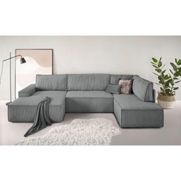 Wohnlandschaft Home Affaire "SHERWOOD U-Form, 329 cm - OTTO. Verl&auml;ssliche Qualit&auml;t.", grau (dunkelgrau), B:329cm H:85cm T:195cm, 100% Polyester, Sofas, Wohnlandschaft, Schlaffunktion m. Bettkasten (194x139 cm), Cord, Vintage, Samtvelours