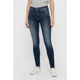 Skinny-fit-Jeans Only "ONLBLUSH MID SK ANK RW DNM REA082 NOOS", Damen, Gr. XS (34), L&auml;nge 32, blau (schwarz medium blau denim), Denim/Jeans, Obermaterial: 92% Baumwolle, 6% Elastomultiester, 2% Elasthan, unifarben, skinny fit, Jeans Skinny-fit-Jeans